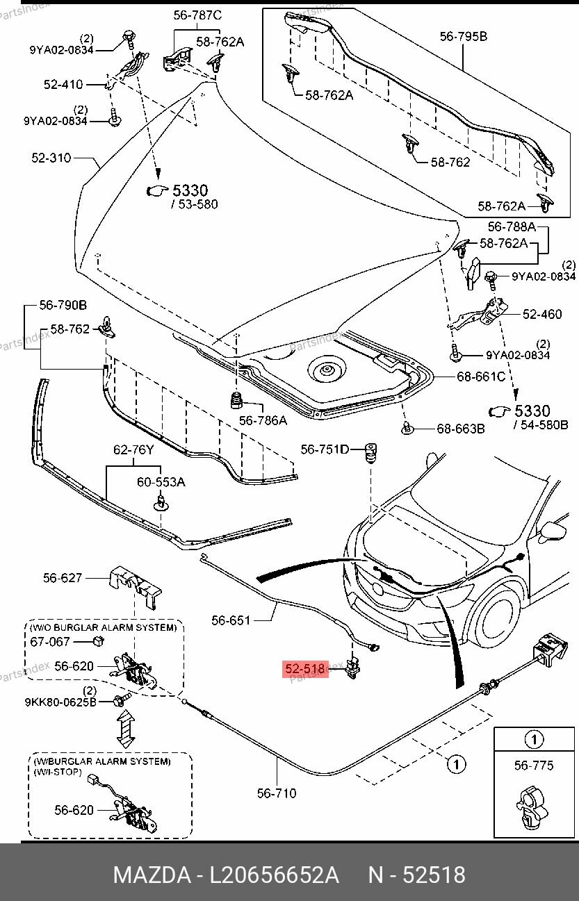 Крепление стойки капота Mazda L20656652A, для MAZDA, 1 шт