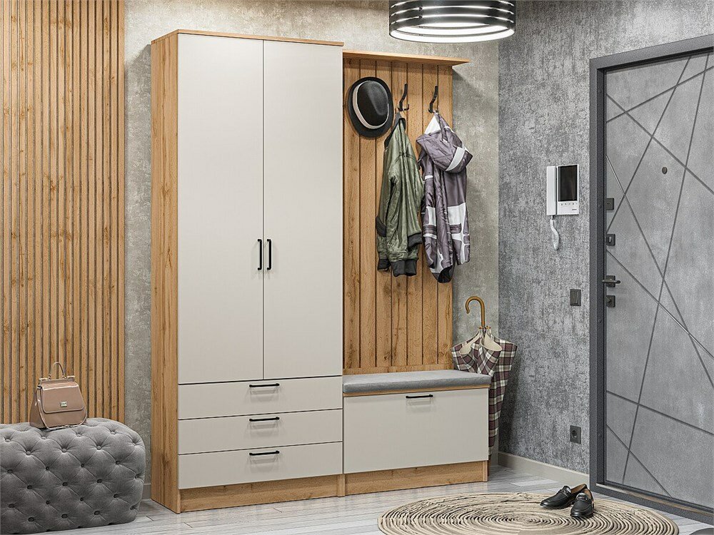 VVT Прихожая Стиль-03, каркас ЛДСП Дуб Вотан, фасад ЛДСП Cashmere In 2S, 2110*1600*380 Cashmere In 2S