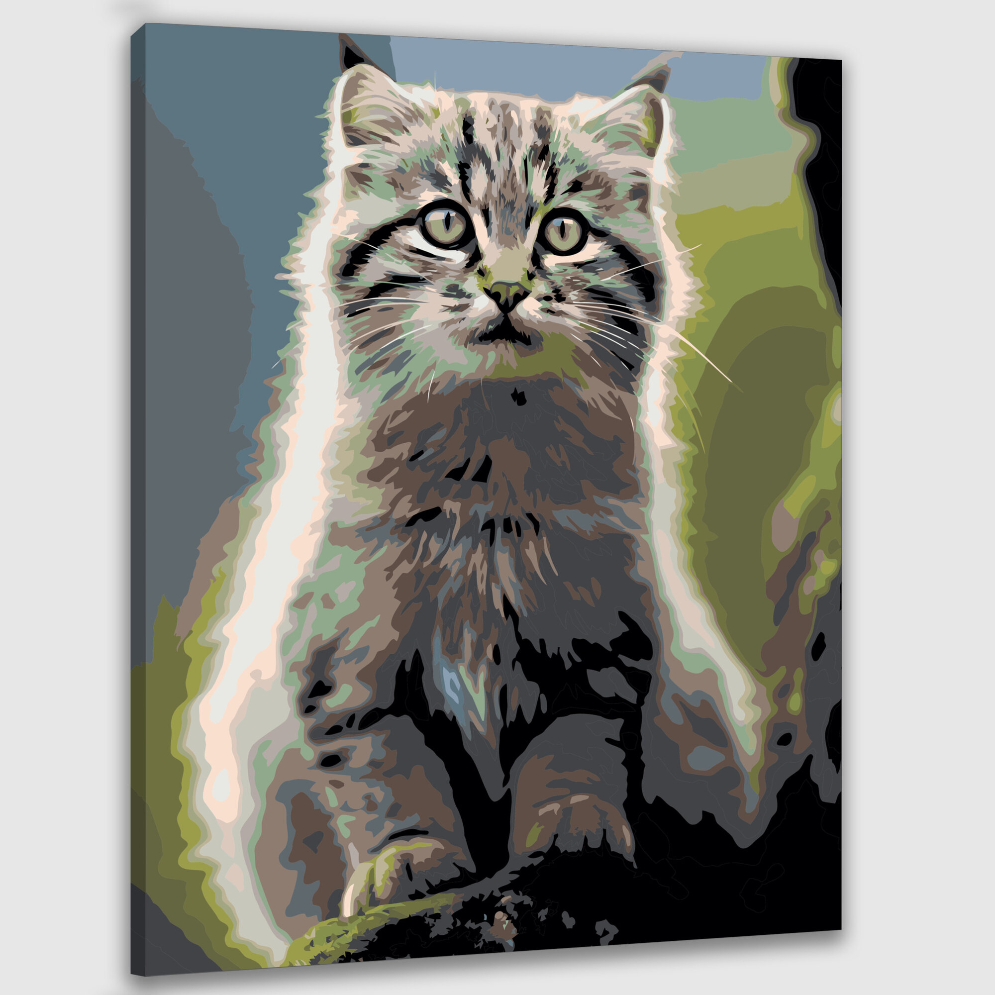 Картина по номерам 40x50 см, манул, скалистый выступ, окрестности, спокойная уверенность, естественная среда, 4.5-5