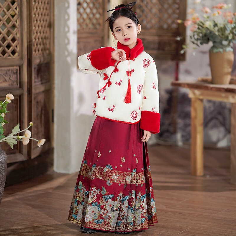 Пуховик Hanfu, для девочек, в китайском стиле, с юбкой-конем, цвет пуховик + юбка, 130 см