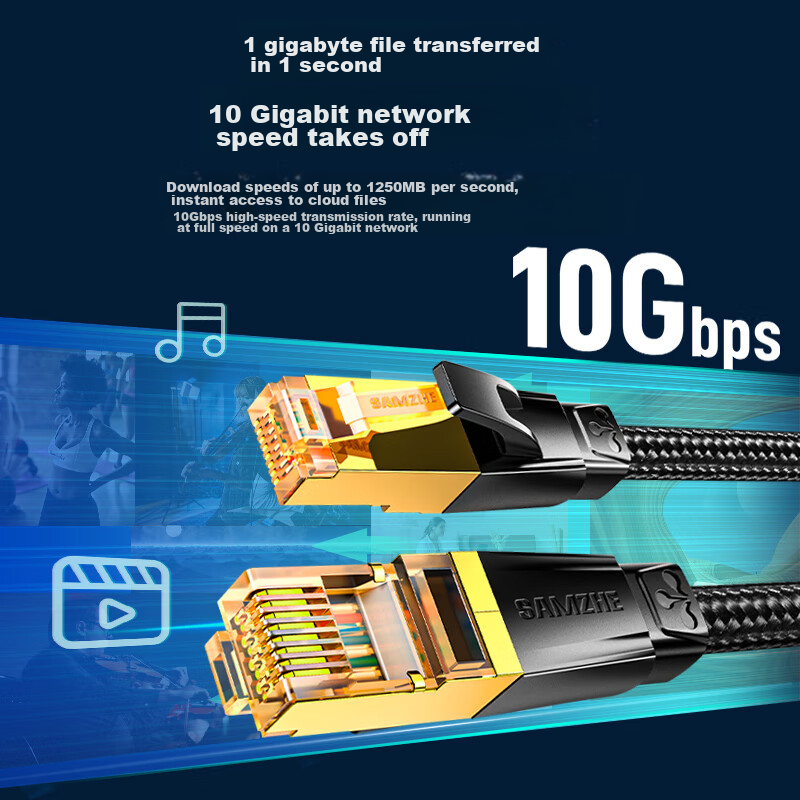 SAMZHE Cat7 10Gbps Twisted Pair Cable, Category 7 Shielded Network Cable, 8-Core Pure Copper Twisted Pair for Computer Gaming And Surveillance, 5 Meters, RJ7050M