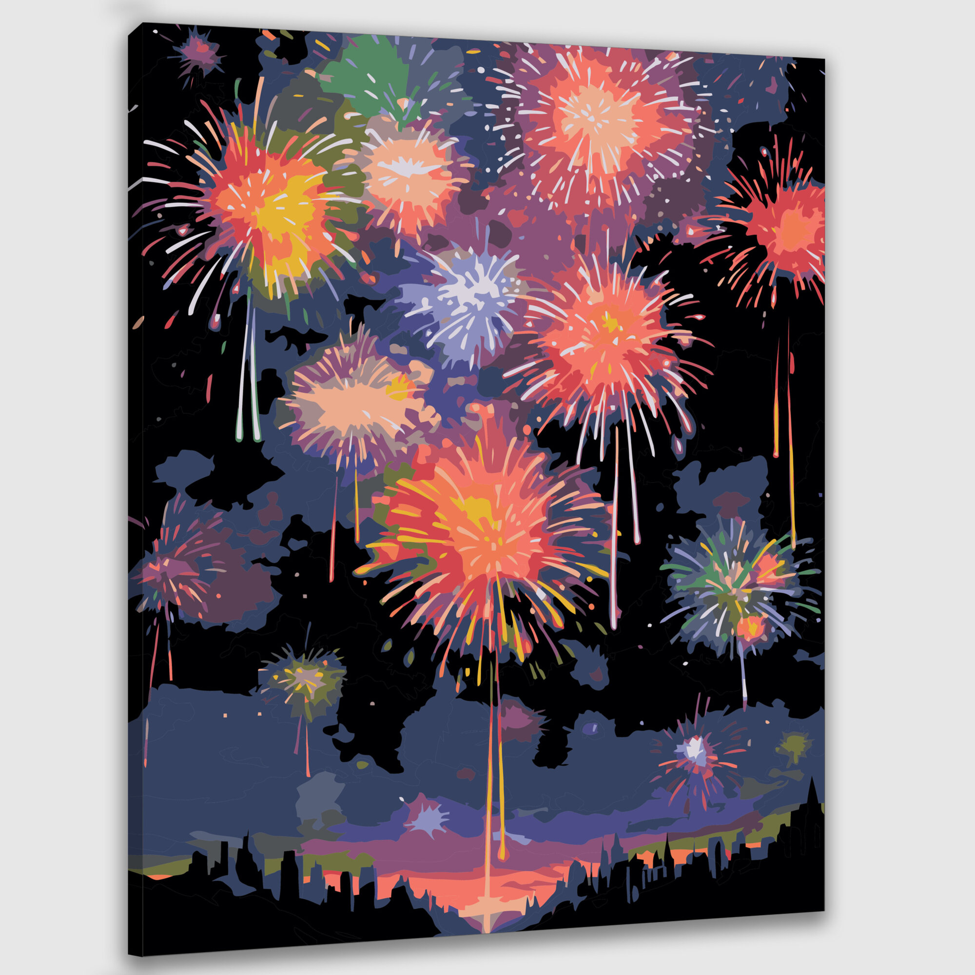 Картина по номерам 40x50 см, фейерверк, весна, яркие цвета, узоры, ночное небо, освещение, движение, энергия, искры