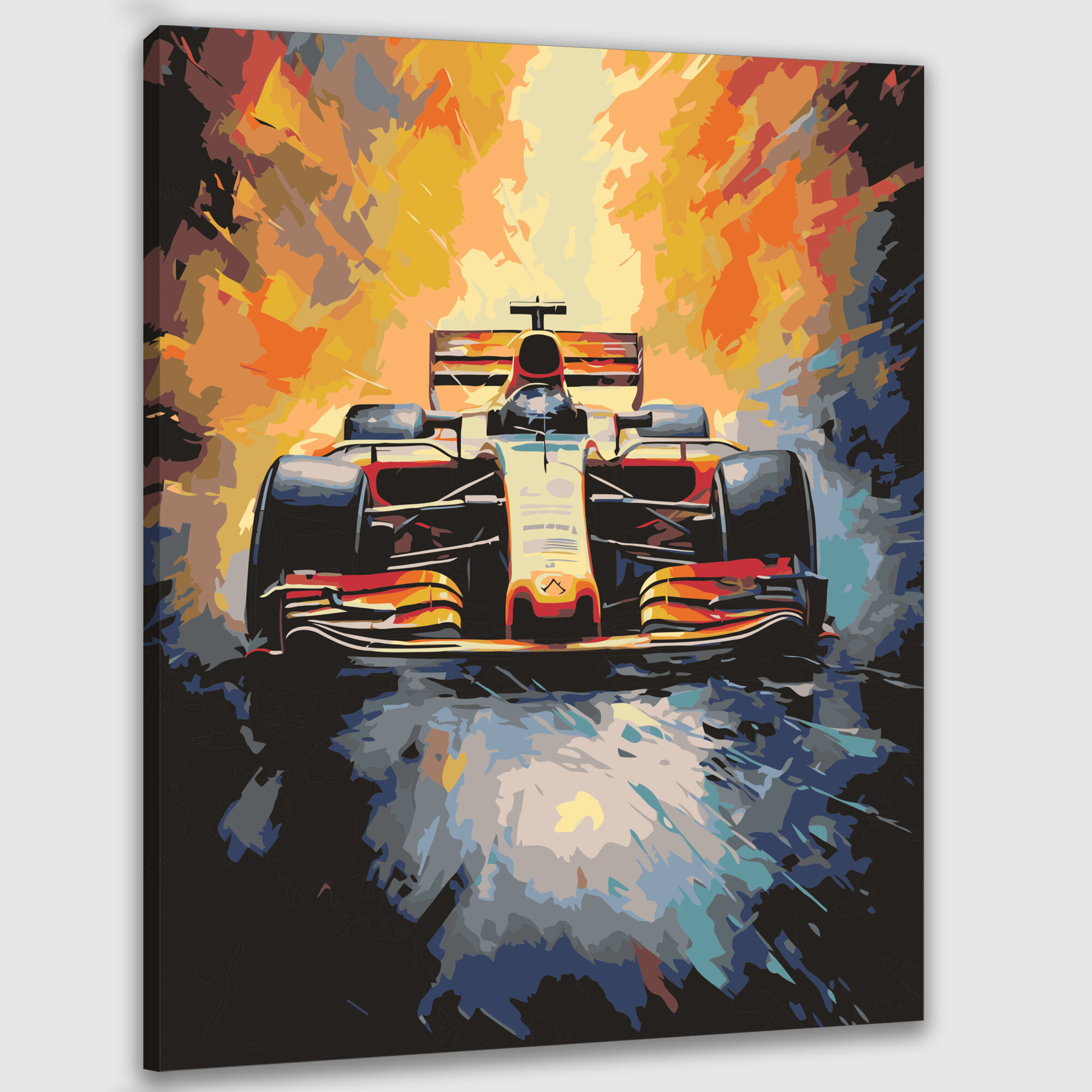 Картина по номерам 40x50 см, Формула-1, гоночный автомобиль, кривая, визжащие шины, след из жженой резины, яркие цвета