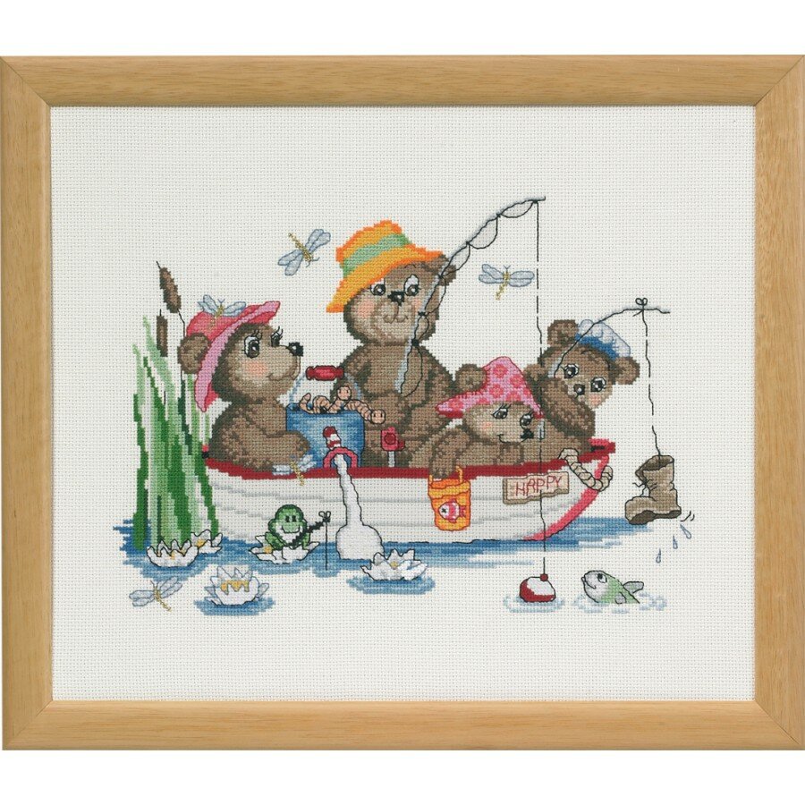 Набор для вышивания Счастливые друзья, рыбалка, канва Aida 16 ct 32 х 27 см PERMIN 92-5123