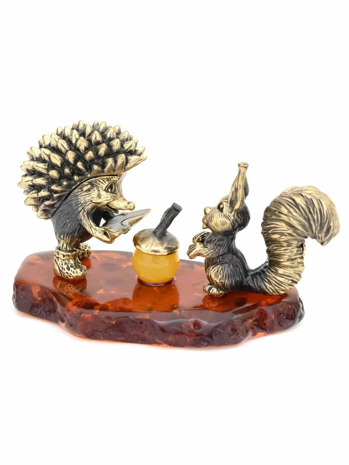 Сувенирная фигурка - Еж & Белочка, Балтийский Янтарь, 3,7 см