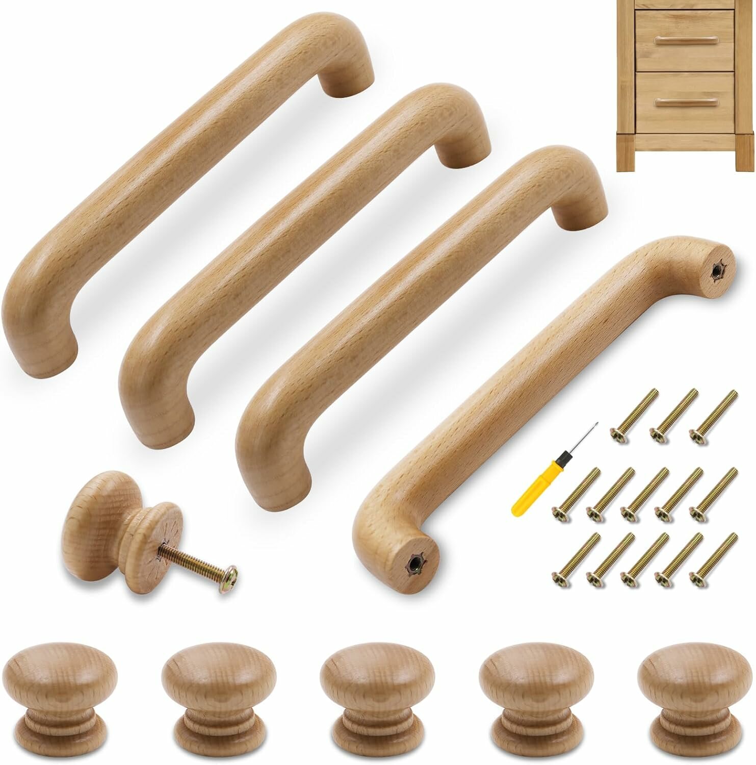 Набор из 4 деревянных ручек и 6 круглых мебельных креплений, подходящих для шкафов, выдвижных ящиков, дверей