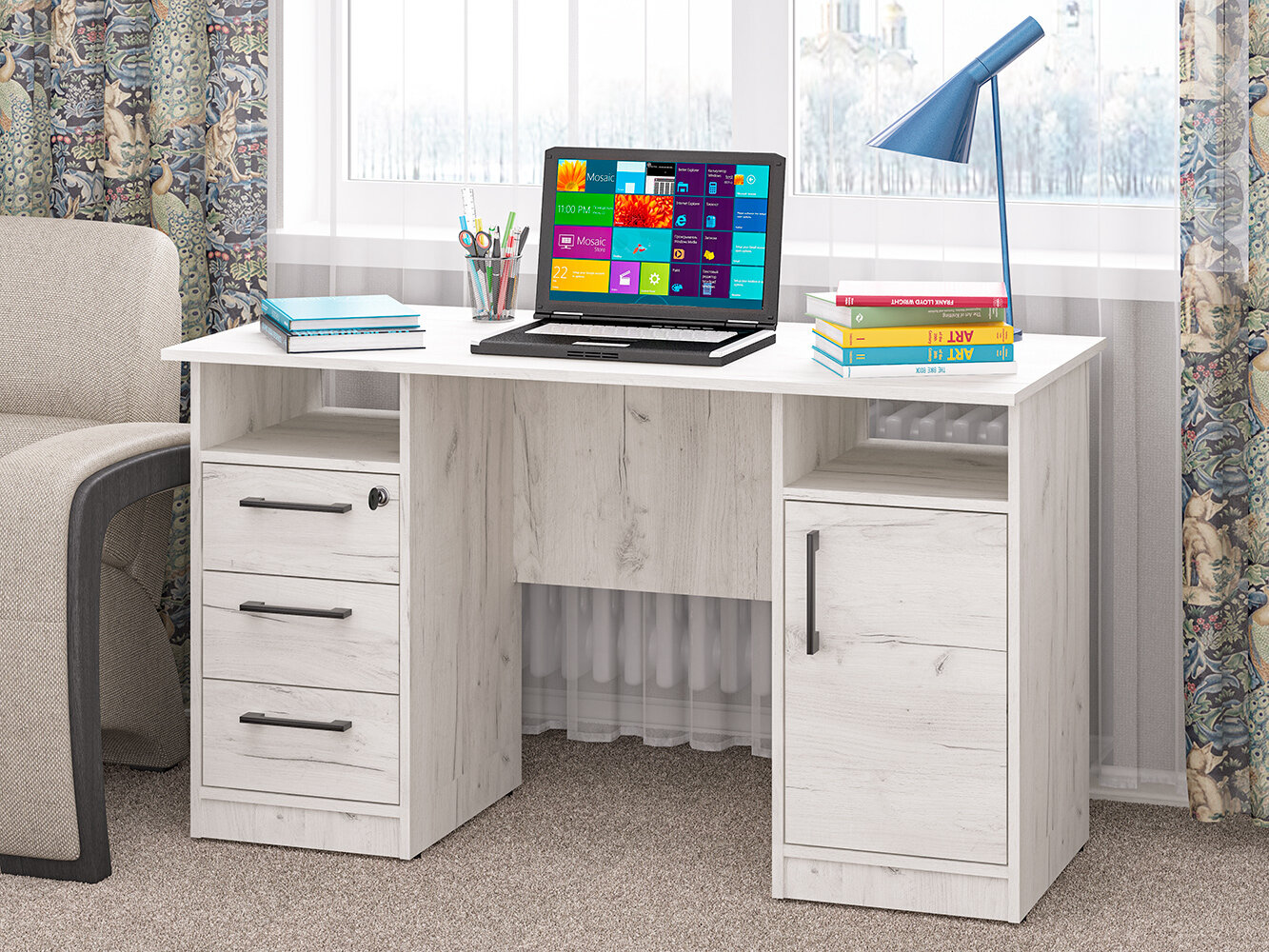 Стол письменный МК"Пирамида" Фронда-4 с 3мя ящиками, цвет крафт светлый 75х130х60 см