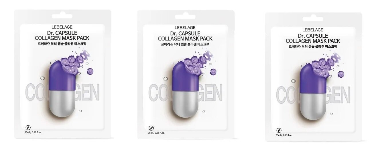 Маска Lebelage для лица Dr. CAPSULE COLLAGEN MASK PACK , тканевая с коллагеном , 25 мл, 3 шт