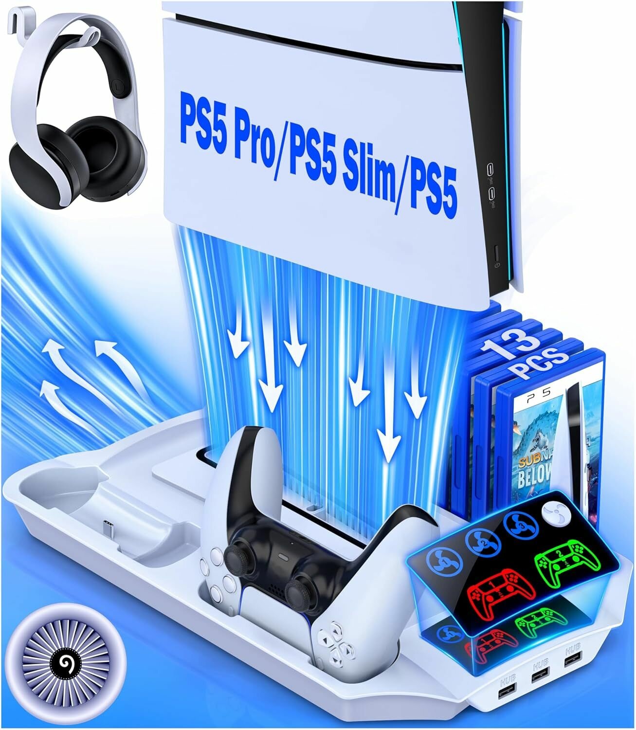 Подставка и охлаждающая станция PS5 Pro/Slim с зарядной станцией для контроллера Playsation 5