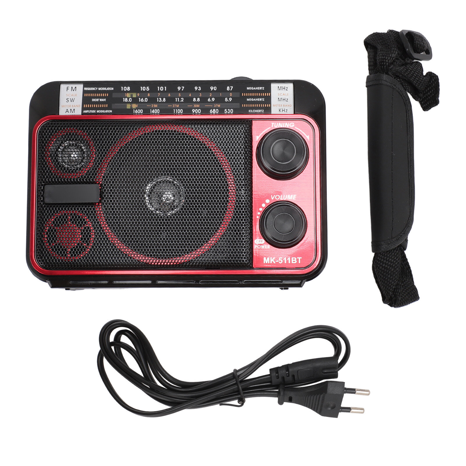 Портативное коротковолновое радио FM Am SW Bluetooth 5.0 Многопользовательское многополосный радио -радио с телескопической антенной для старших детей Black Red Eu Plug 220V