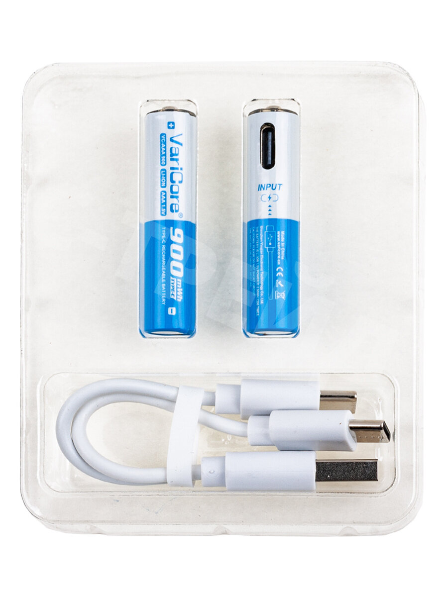 Батарейка "AАA" VariCore Li-ion 1.5V 600 mAh (2 шт в кейсе, перезаряжаемые от Type-C)