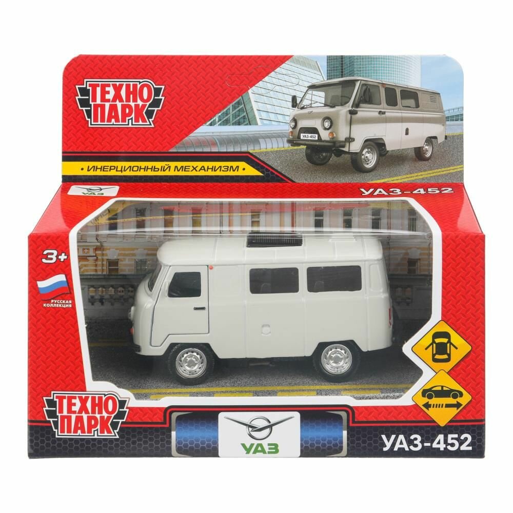 Машина металл уаз-452 «буханка» 10,5 см, дв, инерц, серебристый, кор. Технопарк в кор.2*36шт