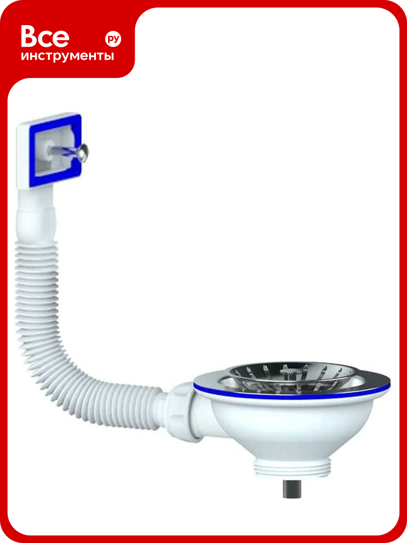 Перелив для мойки Unicorn 112 мм с нерж. сеткой прямоуг. винт, шток, ручка-латунь