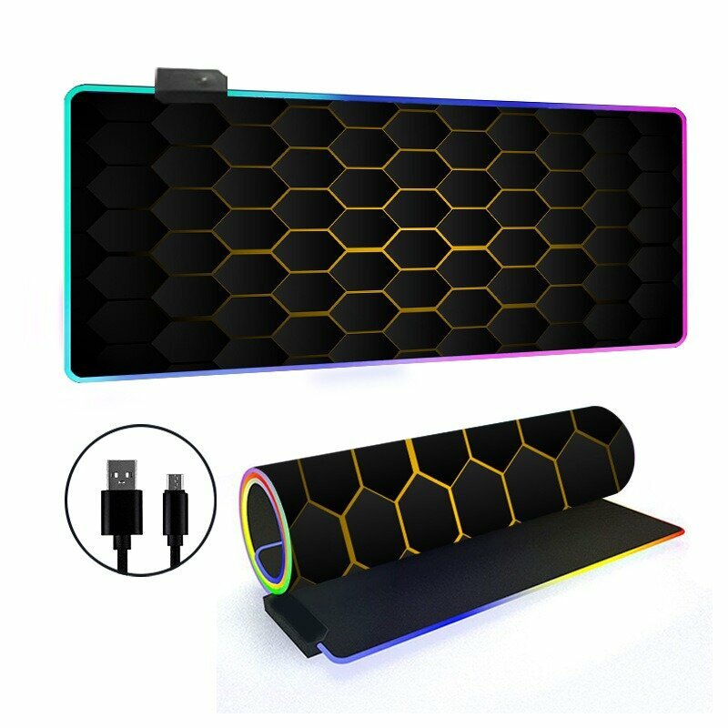 Коврик для мыши 900x400 мм с RGB подсветкой, большой игровой, USB, противоскользящий, для ПК и ноутбука