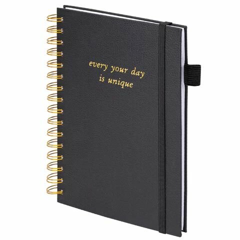 Бизнес-тетрадь на гребне А5 148х216 мм, BRAUBERG "Calipso" под кожу, резинка, клетка, 80 л, черная, 116252