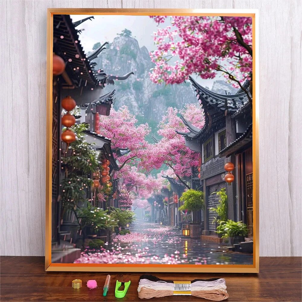 Набор для вышивания "Китайское здание" Painting Era 30x40cm, 14CT Cotton Threads