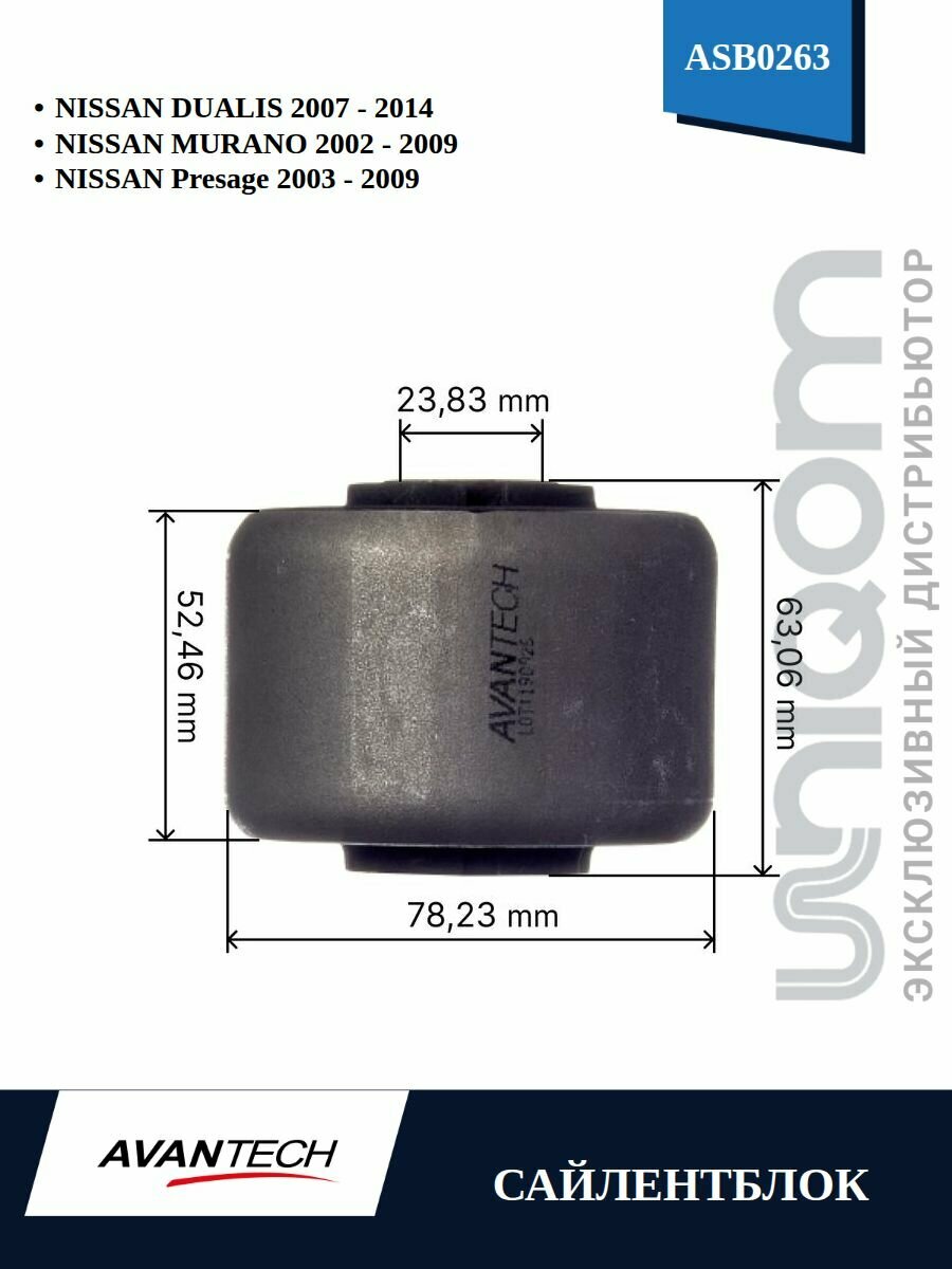 Сайлентблок переднего нижнего рычага задний NISSAN X-TRAIL QASHQAI TEANA MURANO PRESAGE DUALIS AVANTECH ASB0263