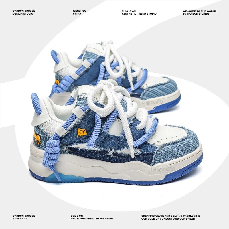 Кеды Y2K мужские и женские, холщовые кроссовки в стиле ретро, панк, кожаные, для 43, blue