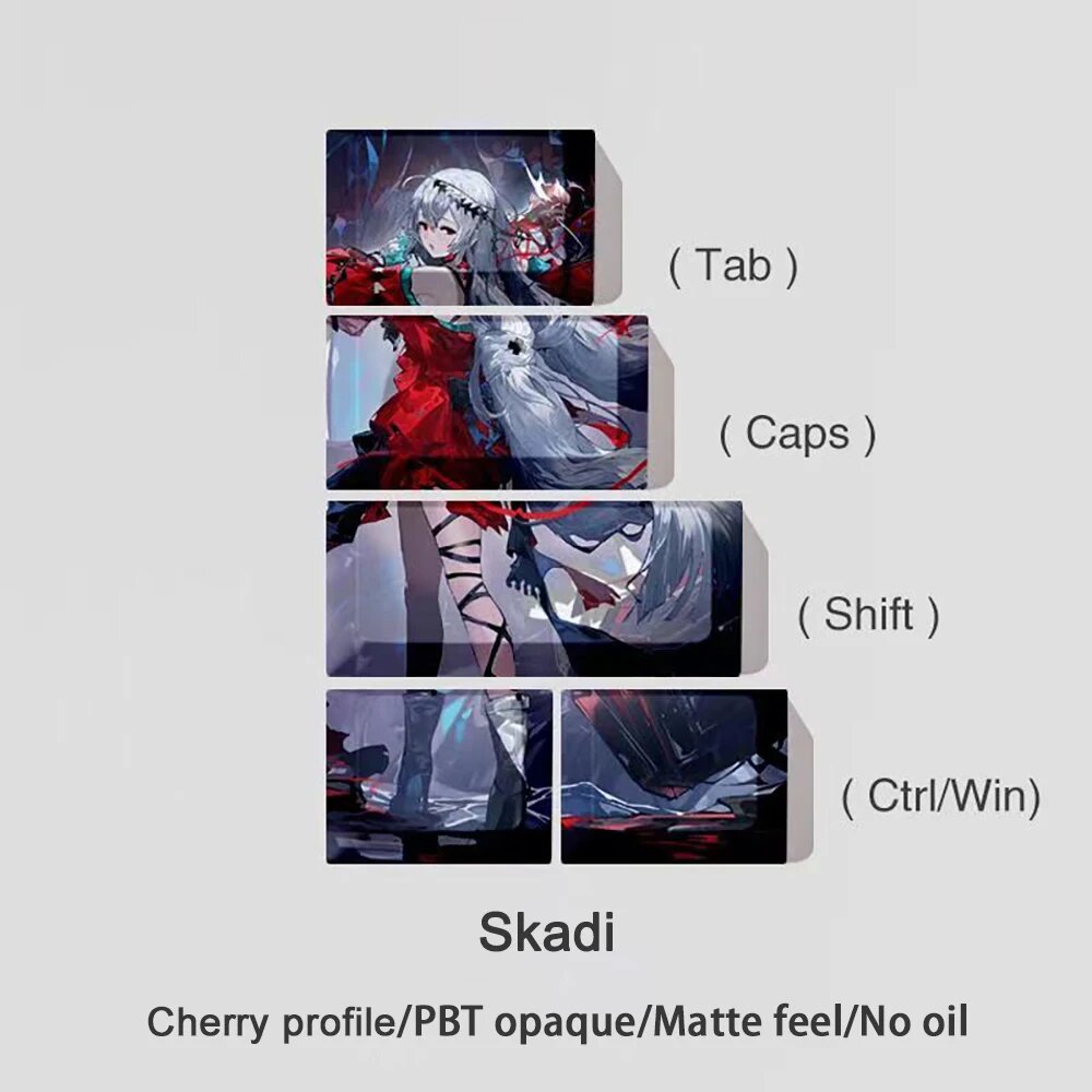 Кейкапы для механической клавиатуры 5 шт, аниме-стиль, материал PBT, кастомные дизайны, Skadi