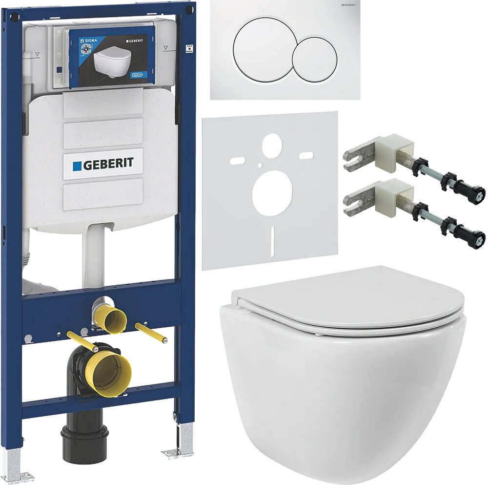 Комплект 6 в 1 Унитаз подвесной BelBagno Amanda BB051CHR безободковый / Сиденье BB870SC с микролифтом / Инсталляция Geberit Duofix UP 320 111.300.00.5 (111.950.00.6), Кнопка Sigma 01 115.770.11.5 цве