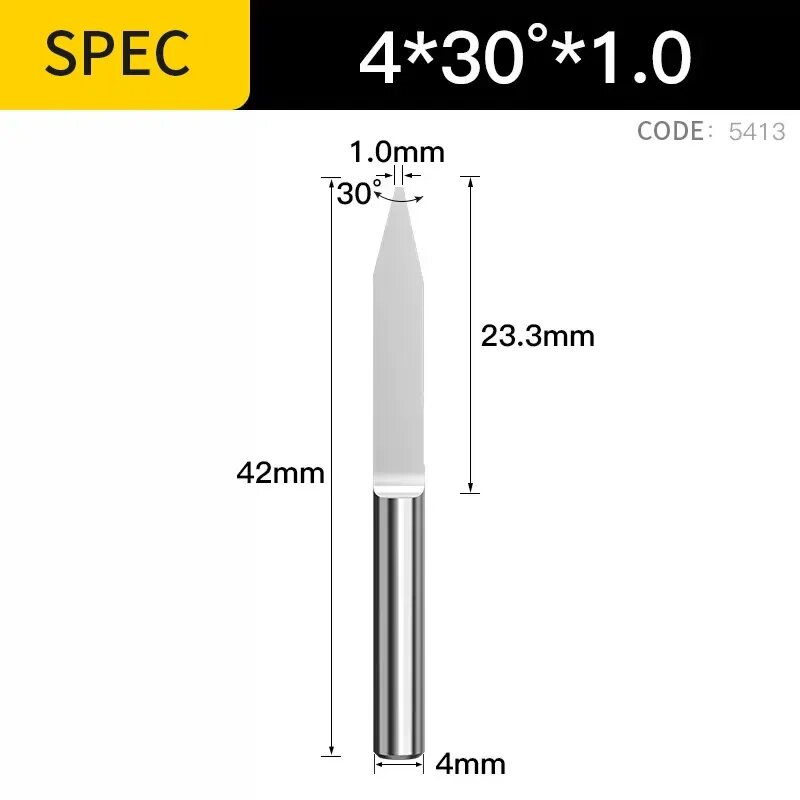 HUHAO 4 мм хвостовик V-образный фрезерный станок с удлиненным плоским дном, граверные биты для деревообработки, деревообработки, фрезерный станок с ЧПУ, инструменты с ЧПУ 5413