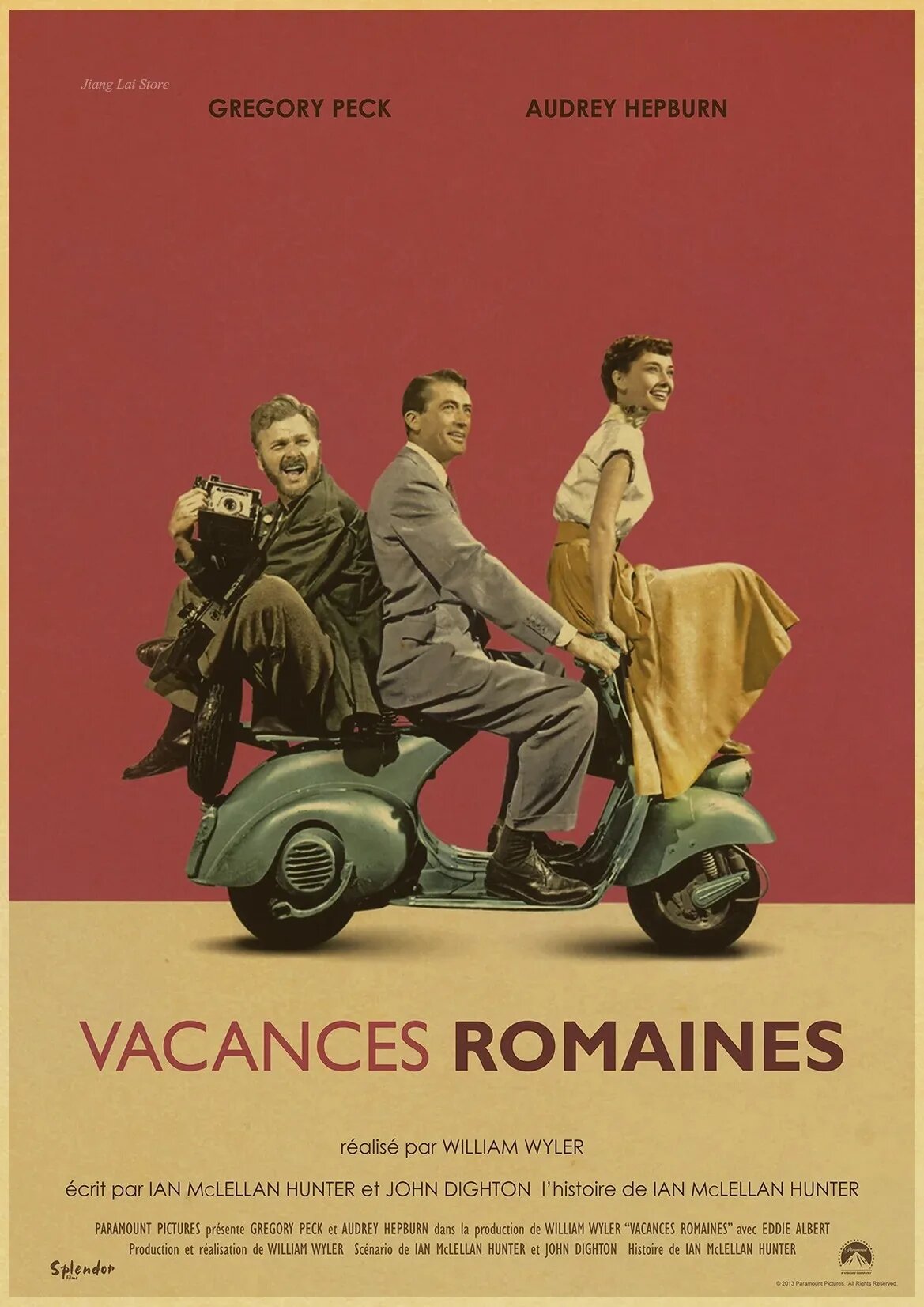 Печать на холсте "Римские каникулы" Одри Хепберн Бордовый, 3, 30X40cm no frame