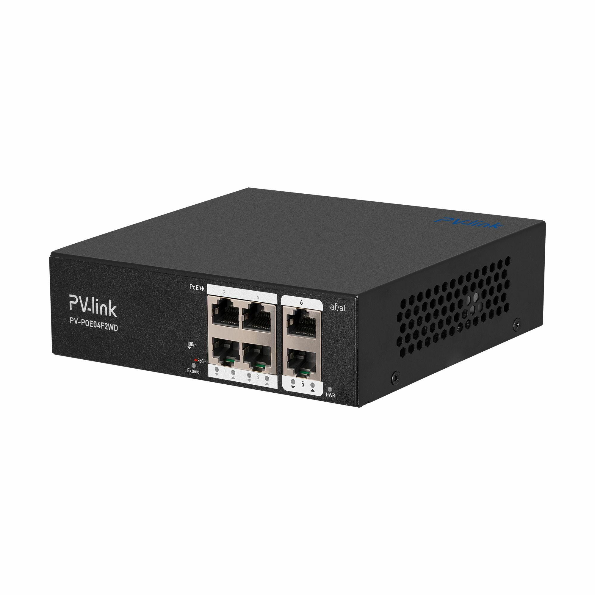 Коммутатор PoE PV-link PV-POE04F2WD, 4xPoE, 2xUplink, 250 м, Watchdog, для систем видеонаблюдения