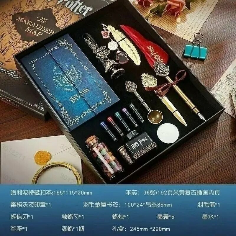 Подарочный набор для каллиграфии Гриффиндор Гарри Поттер с пером, сургучной печатью, блокнотом, закладкой