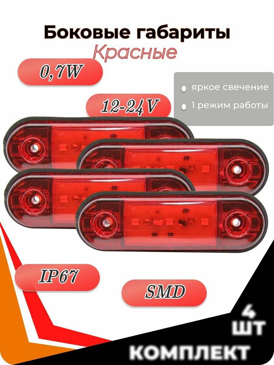 Светодиодные габаритные огни, 12-24V, led фонари для прицепа, фургона грузовика, газели, боковые указатели габаритов, красные 4шт