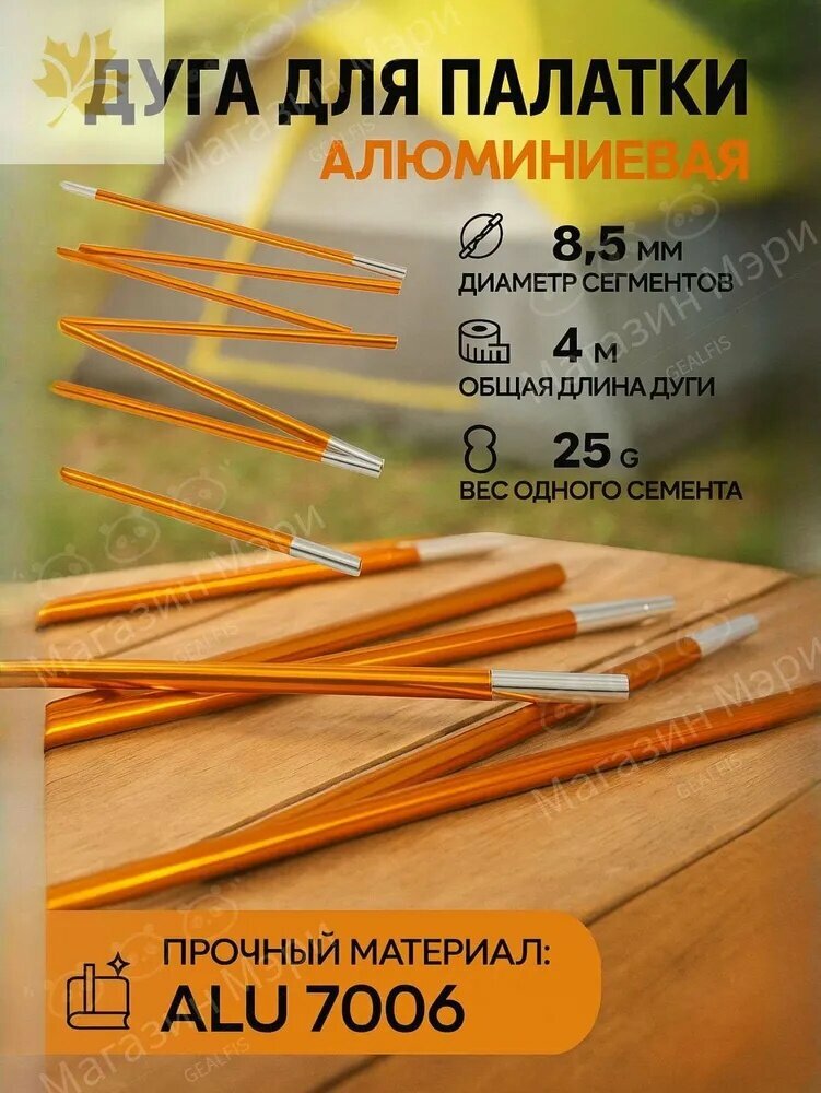 GEALFIS Алюминиевая дуга для палатки 4.1 м - 8.5 мм, 11 сегментов, ALU 7006, ремонтный набор для каркаса