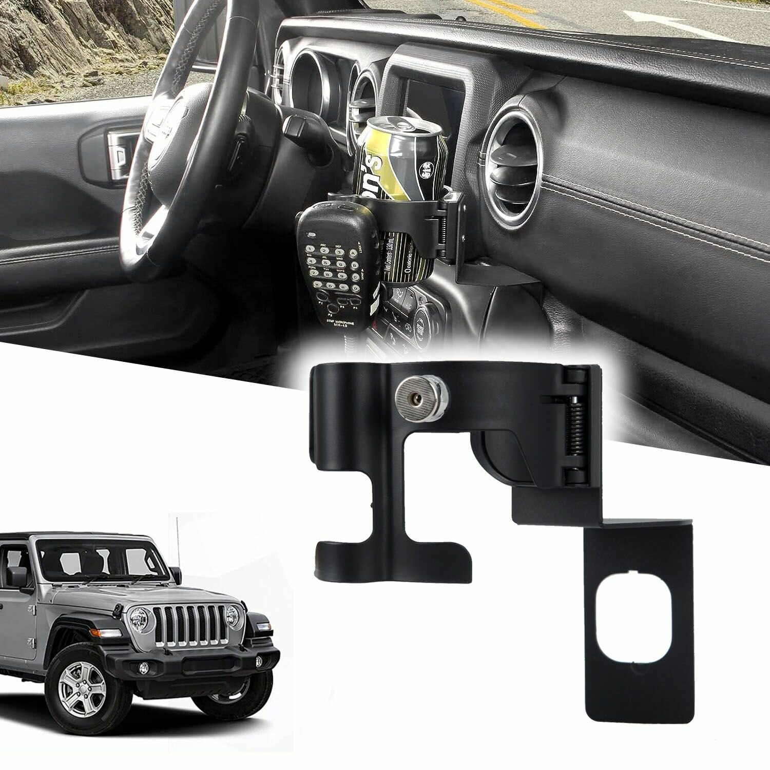 Держатель для чашки, телефона и рации — крепление без сверления для Jeep Wrangler JL 2018+ и Gladiator JT 2020+