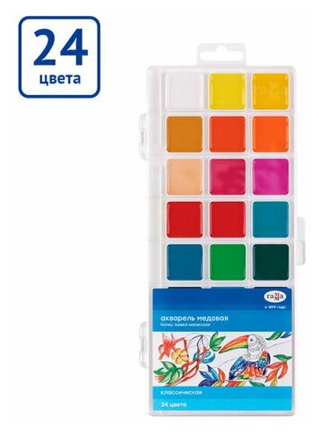 Краски акварельные гамма "Классическая", 24 цв, медовая, без кисти, пластиковый корпус, европодвес, 216021