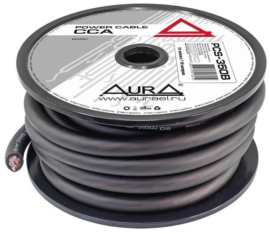 Кабель силовой AurA PCS-350B, 0AWG/50мм2, 10м/катушка, черный