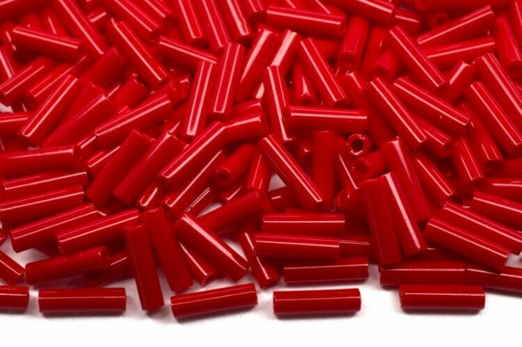 Бисер японский Miyuki Bugle стеклярус 6мм #0408 красный, непрозрачный, 10 грамм