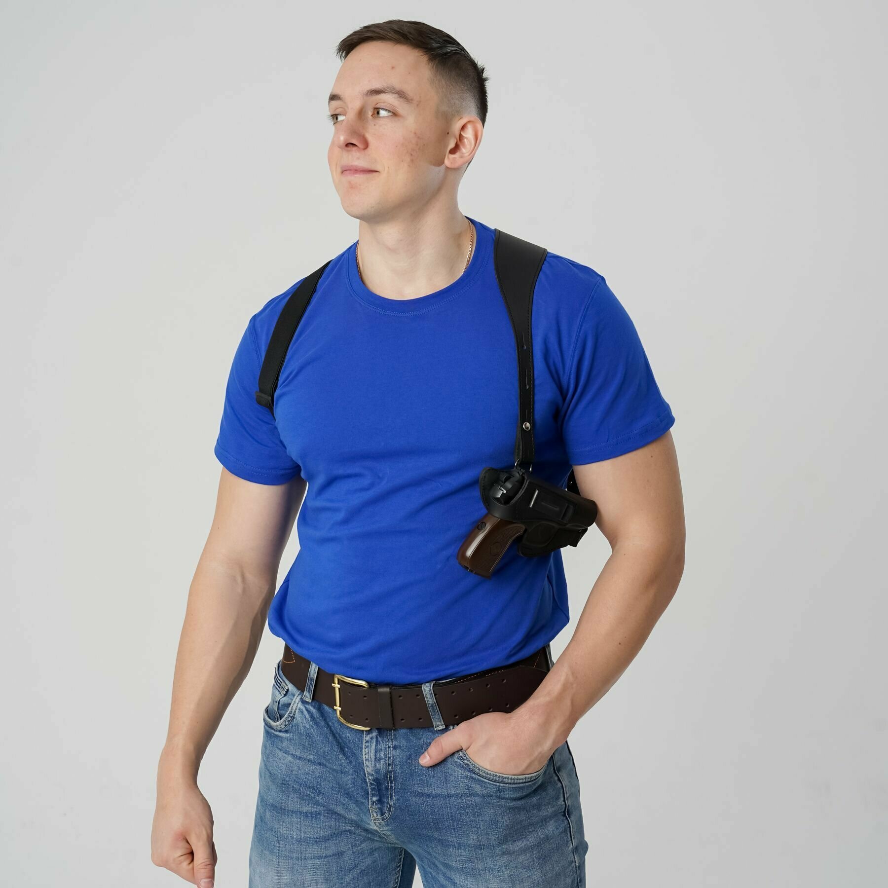 Кобура наплечная горизонтальная со скобой (пружиной) , формованная с плечевыми ремнями