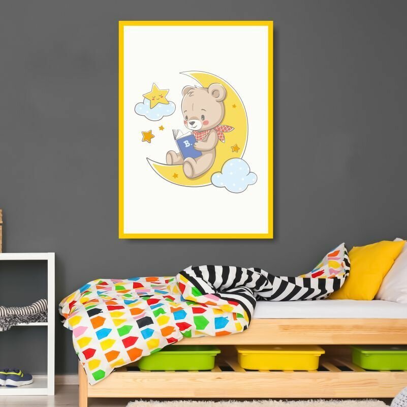 Постер Мишка На Месяце Читает Книжку Для Детской Вертикальный 40х50 см в тубусе ПолиЦентр