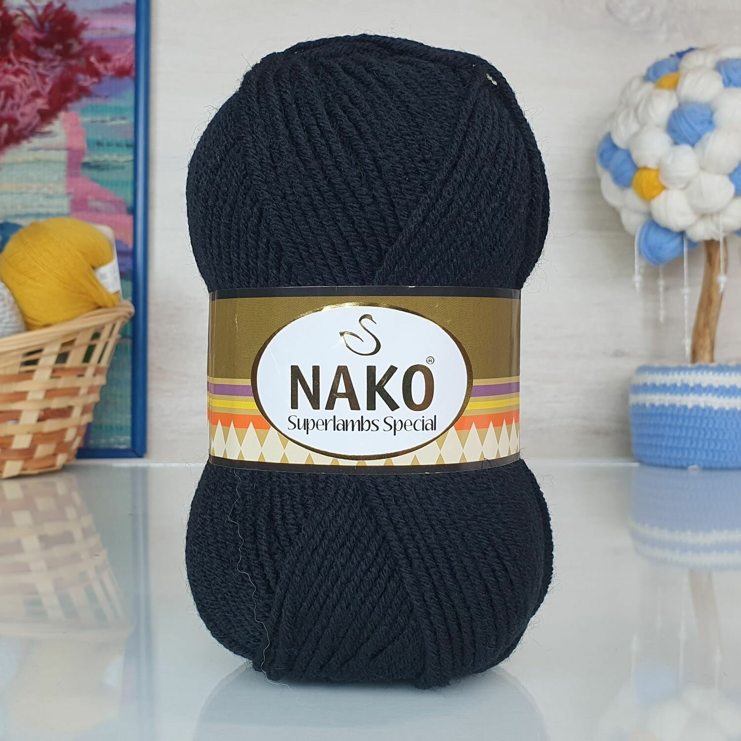 Пряжа NAKO Superlambs Special, черный - 217, 49% шерсть, 51% премиум акрил, 5 мотков, 100 г, 200 м.