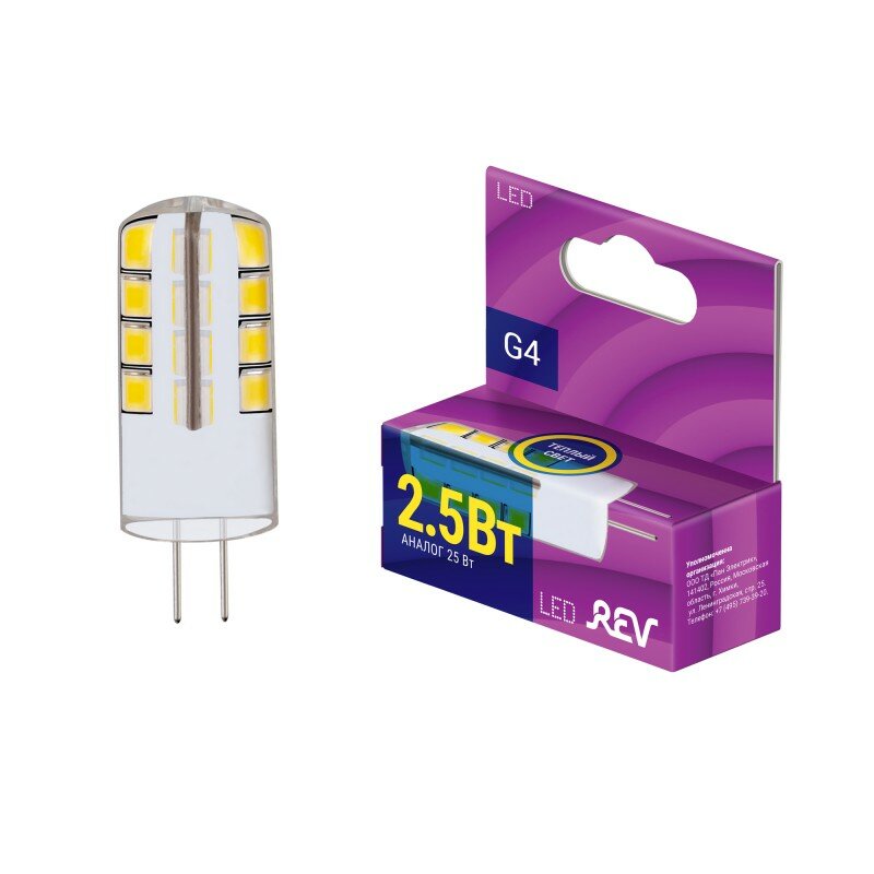 32437 9 Лампа светодиодная, капсула, JC, 2,5Вт, G4, 3000K, 200Лм, 230В, 32437 9, REV, цена за 1 шт.