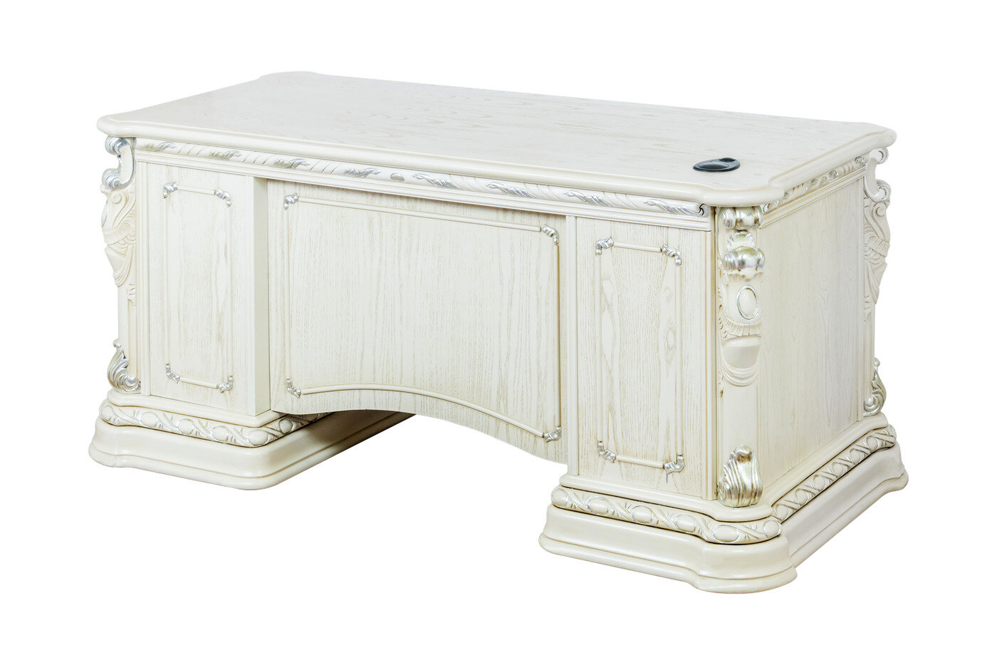 Стол компьютерный Margaret письменный прямой рабочий офисный для компьютера с ящиками белый, мебель классика для кабинета в квартире и офисе из дерева