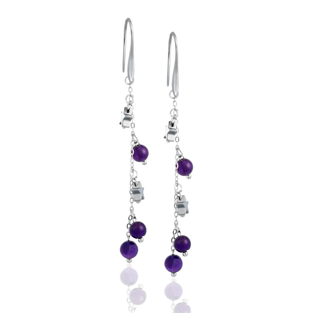 Серьги с подвесками, аметист, гематит