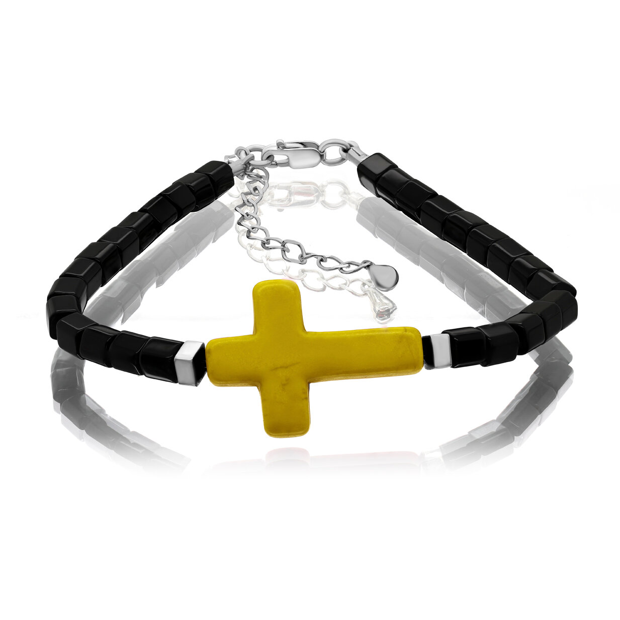 Браслет-цепочка, серебро, 925 проба, родирование, стекло, бирюза