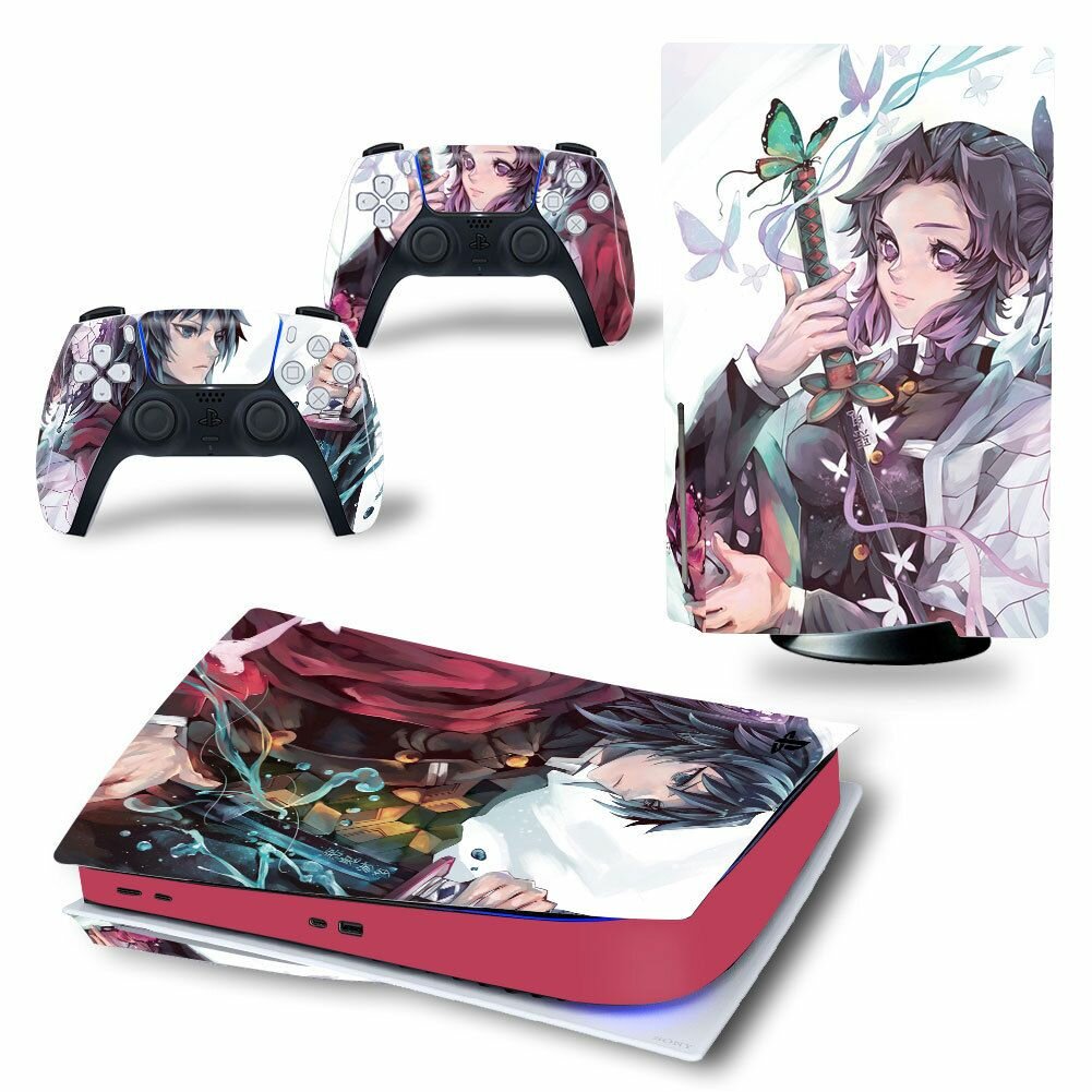 Наклейка виниловая защитная на игровую консоль Sony PlayStation 5 Fat Disc Edition, 94 Котё и Томиока, полный комплект с геймпадами