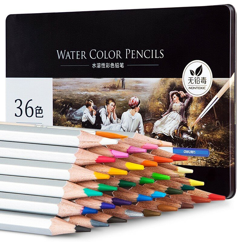 Карандаши цв. Deli 6522 Nuevo акварель. липа серебристый 36цв. мет. кор.