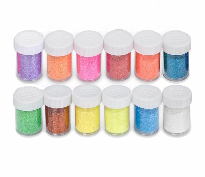 Блестки для творчества/ Блестки декоративные/ глиттер в баночках, 12 цветов
