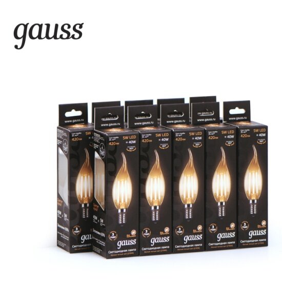 Светодиодная лампа Gauss LED Filament Candle tailed E14 5W 2700K (упаковка 10 шт)