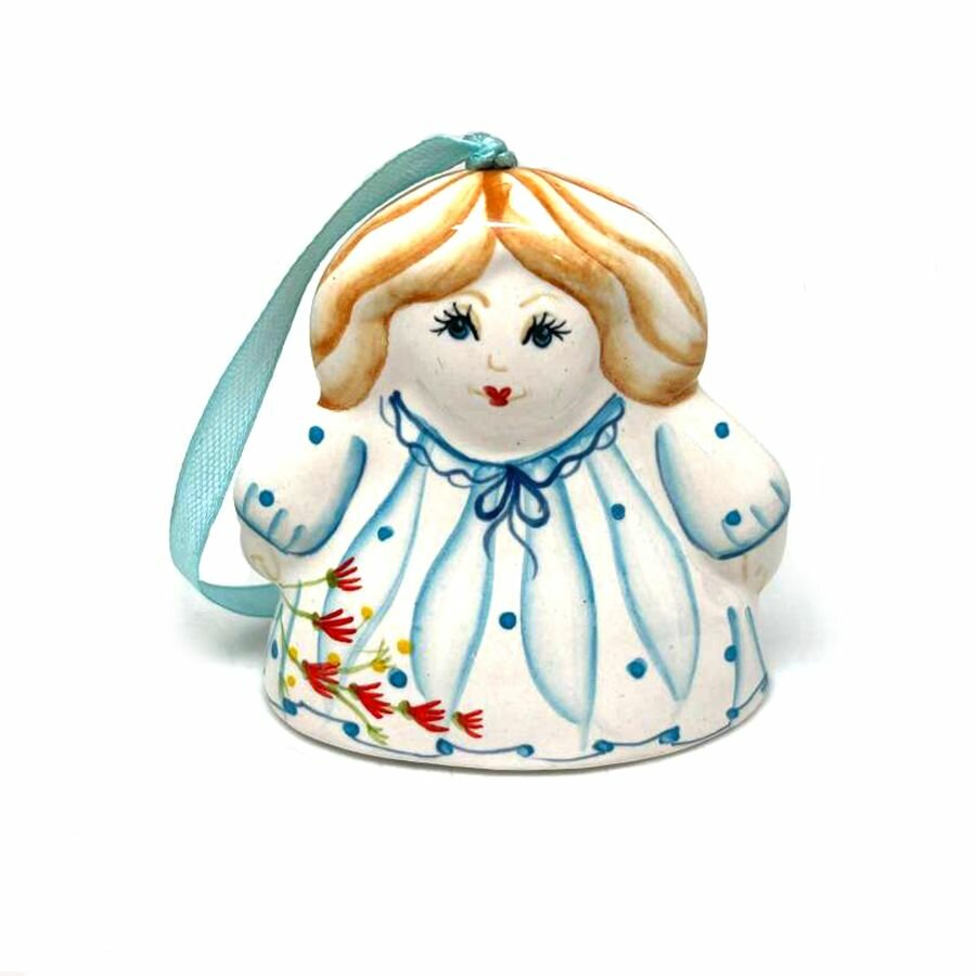 Фарфоровый Колокольчик Ангел широкий, легкая ёлочная игрушка Sr-AH-13