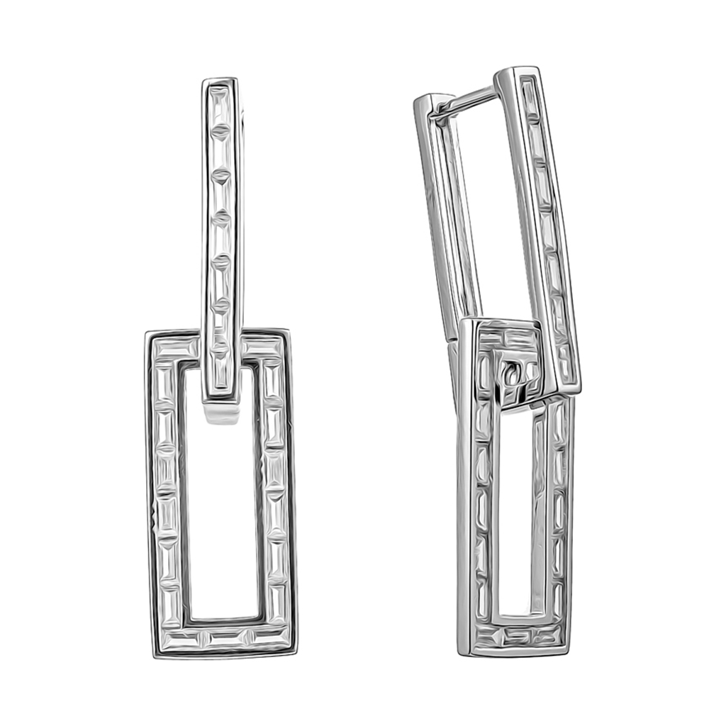 Серьги с подвесками, серебро, 925 проба, родирование, фианит