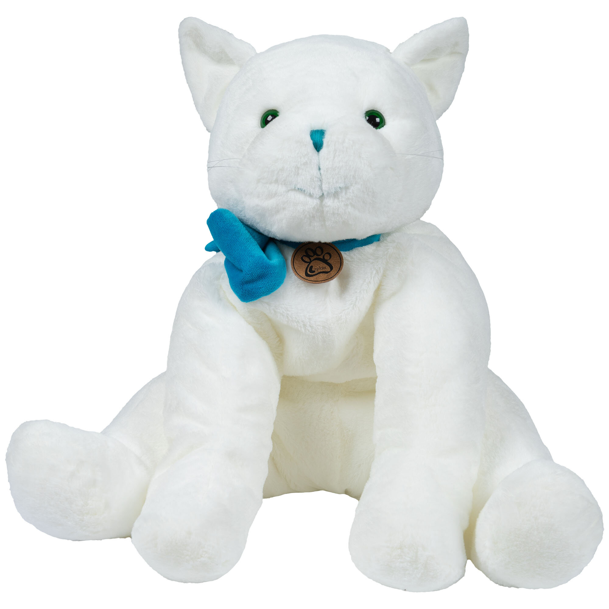 Мягкая игрушка Кот 60 см (белый/бирюзовый бант) (AT365147)
