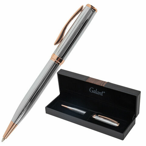 Ручка подарочная шариковая GALANT "Epsilon", корпус серебро, детали розовое золото, узел 0.7 мм, линия письма 0.5 мм, синяя, 144171