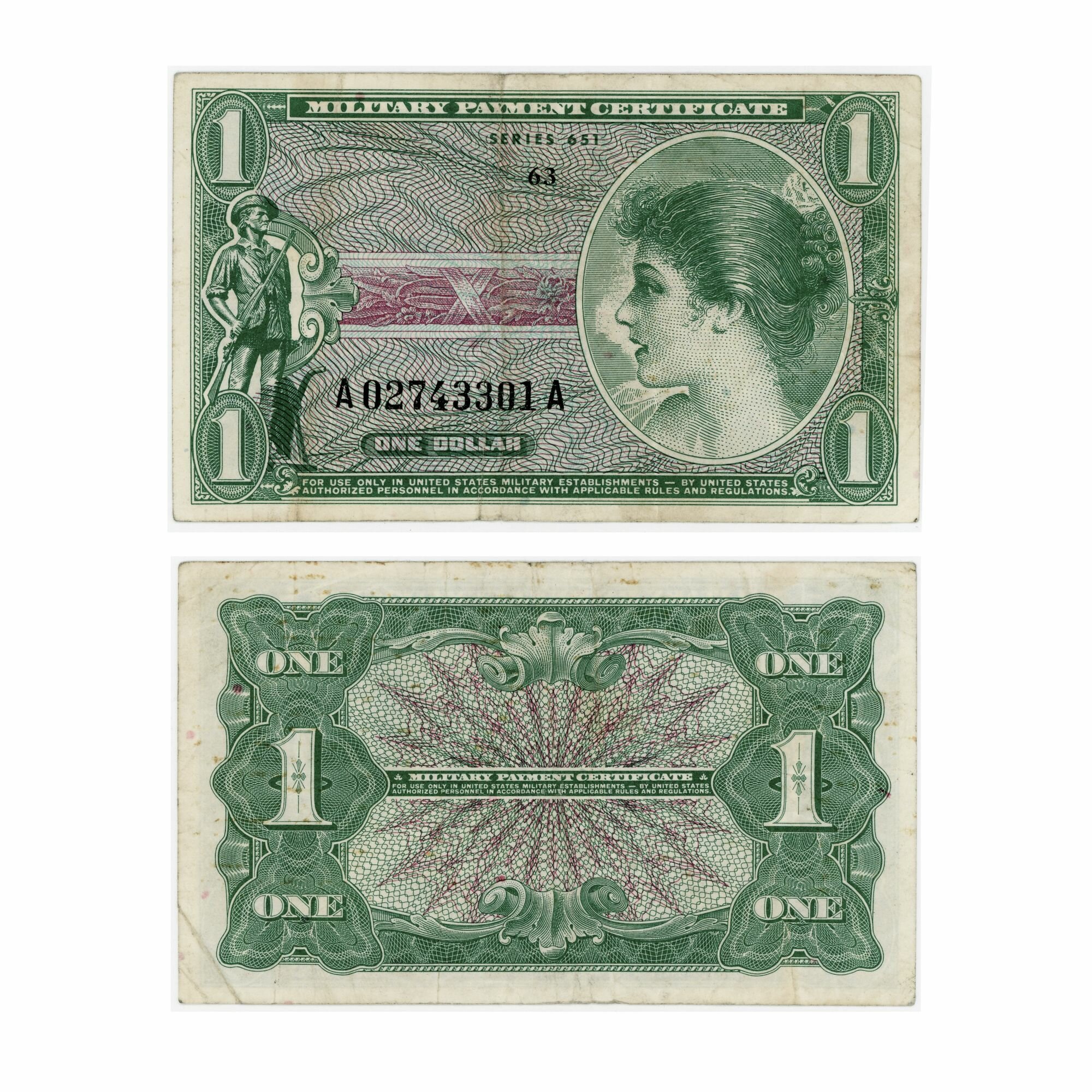 Банкнота США 1 доллар ONE DOLLAR 1969 год Fine (F) Pick 651
